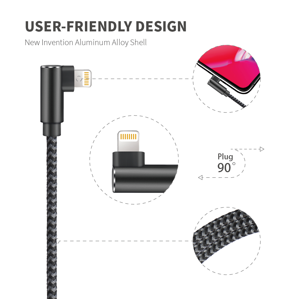 APPHOEN Aluminum Alloy Double L Shape 90 Degree Nylon Braided USB A To ...