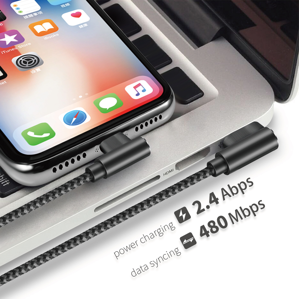 APPHOEN Aluminum Alloy Double L Shape 90 Degree Nylon Braided USB A To ...